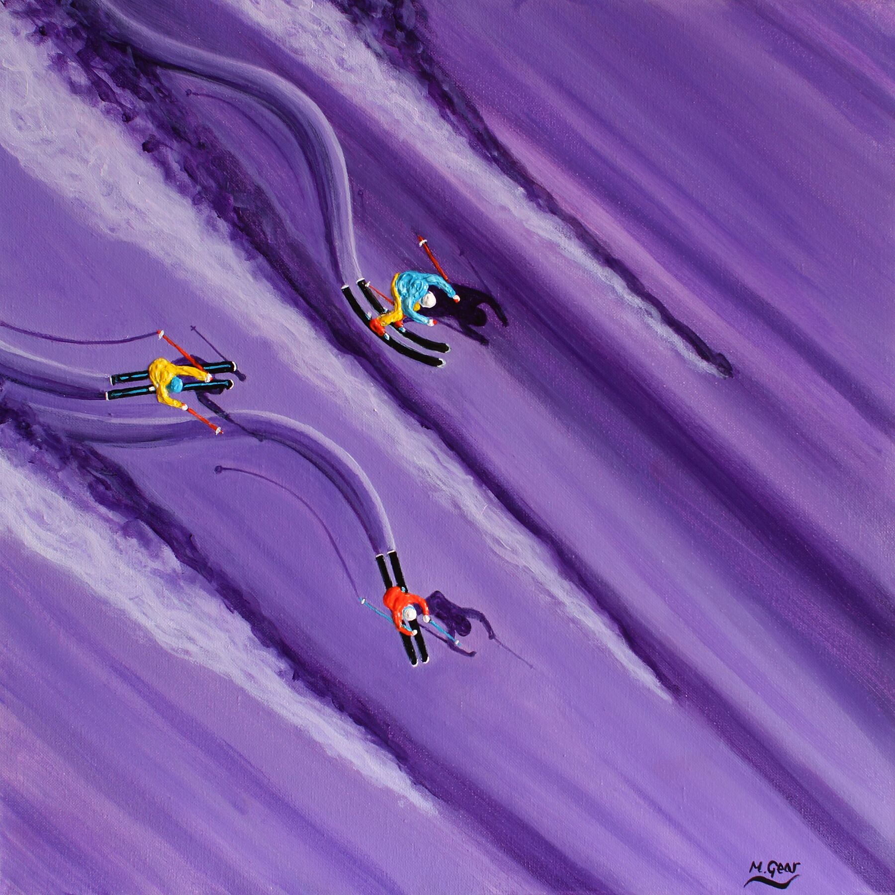 Ski Art Print "Purple Powder" Limited Edition Skiing Art Print 20" x 20 ...